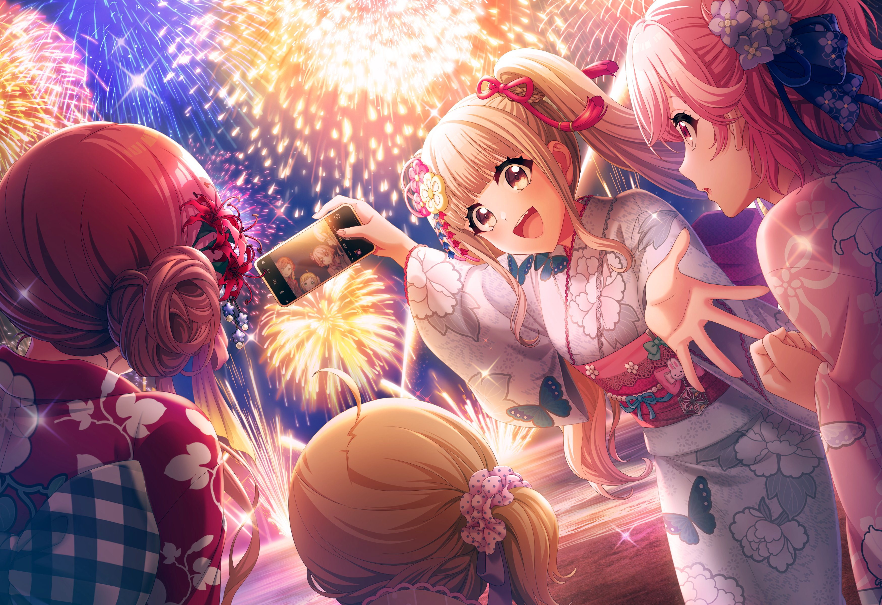 d4dj kasuga haruna sakurada miyuu shiratori kurumi (d4dj) takeshita miiko selfie tagme yukata ...